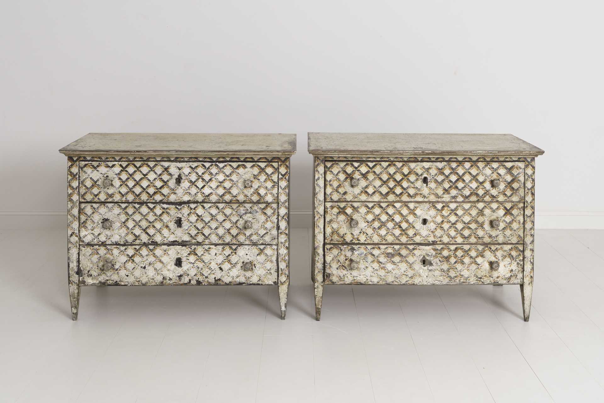 Large Vintage Pair of Italian Neoclassical Style Crosshatch Painted ...